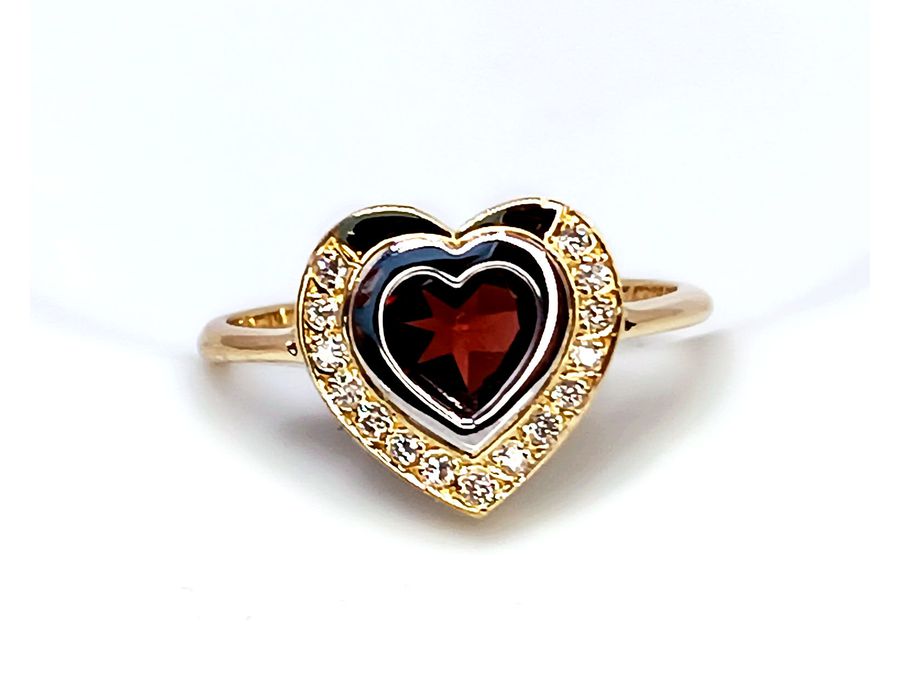 Anel Coração de Granada Ouro 18k c/ Diamantes - 1320AN (5219) | Helder ...