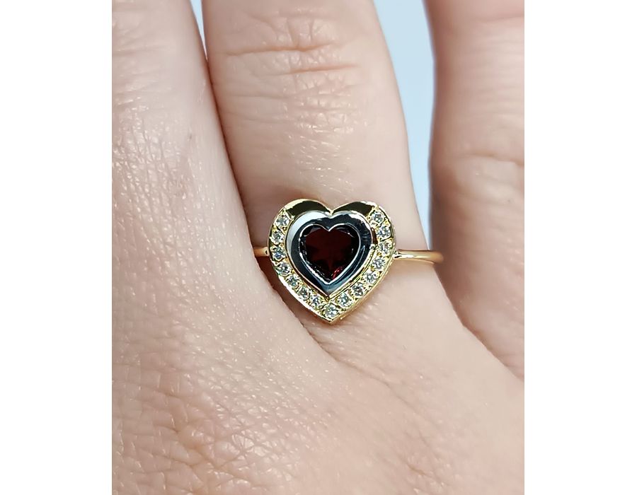 Anel Coração de Granada Ouro 18k c/ Diamantes - 1320AN (5219) | Helder ...