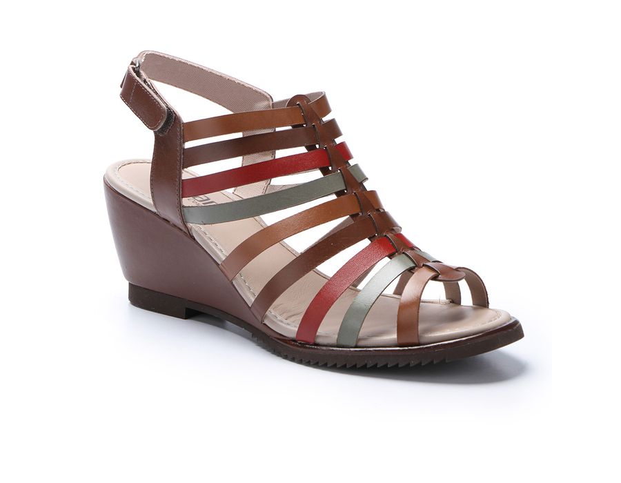 Sandália Anabela Retrô Em Couro Mogno J.Gean. | J.Gean