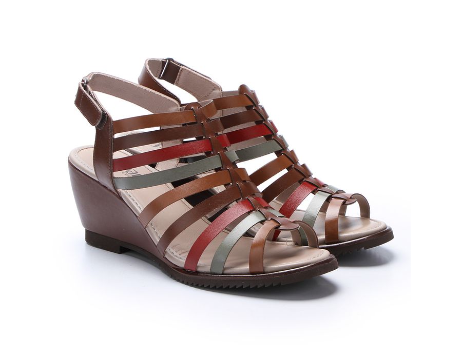 Sandália Anabela Retrô Em Couro Mogno J.Gean. | J.Gean