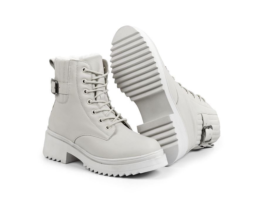 Bota de Frio e Neve com Lã e em Couro Legítimo - Nova York Off-white ...