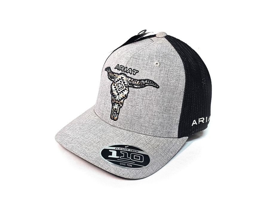 Boné Ariat - Cinza e Preto com Logo Longhorn - Estilo Country e ...