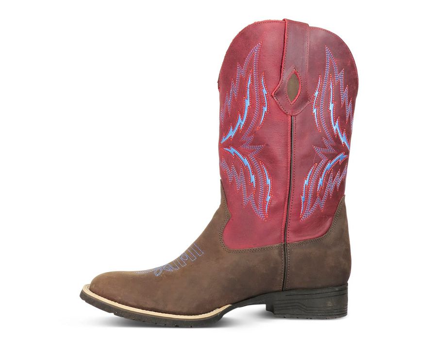 Bota Texana Masculina Couro Nobuck Tabaco e Fossil Vermelho - Silverado ...