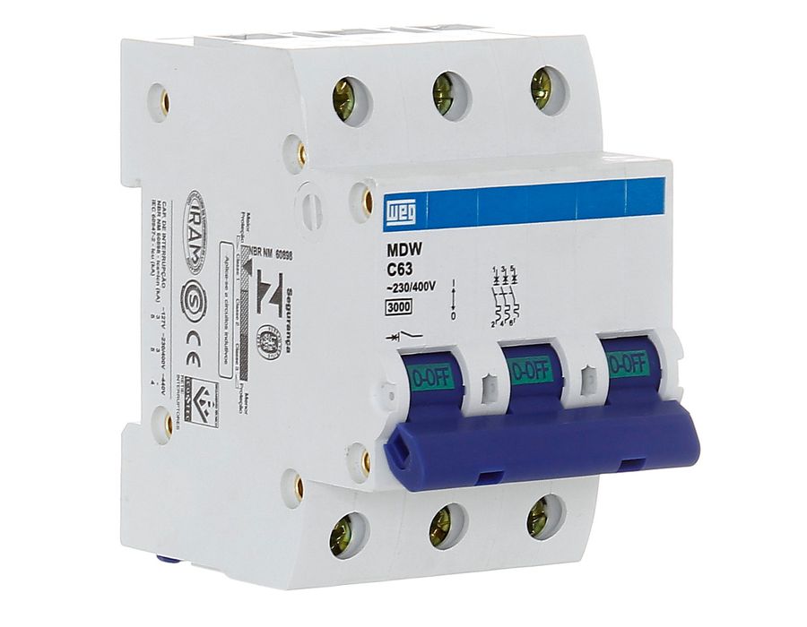 Disjuntor Tripolar Weg Din 63a Curva C 3KA Mdw-c63-3 | MAQPART