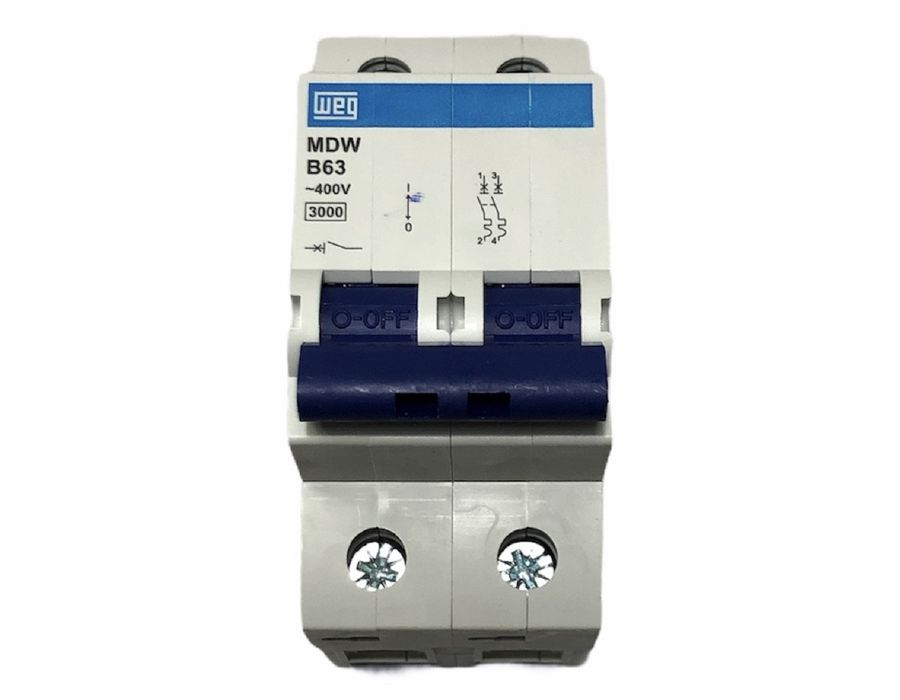 Disjuntor Bipolar Weg Din 63a Curva B 3ka MDW-B63-2 | MAQPART