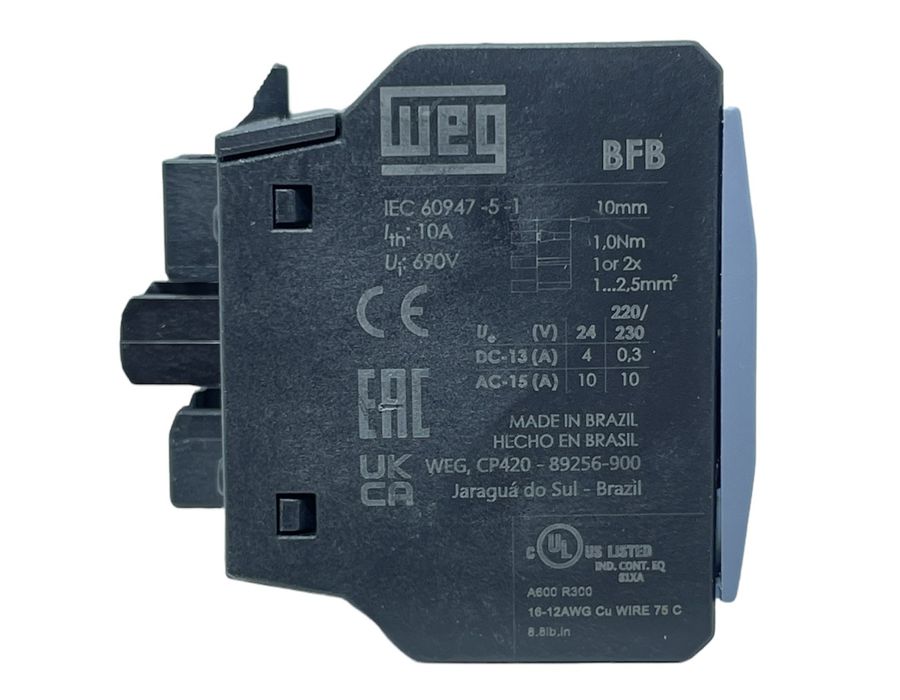 Bloco Contato Auxiliar Frontal 2NA+2NF P/ Contator Weg CWB 12123051 | MAQPART