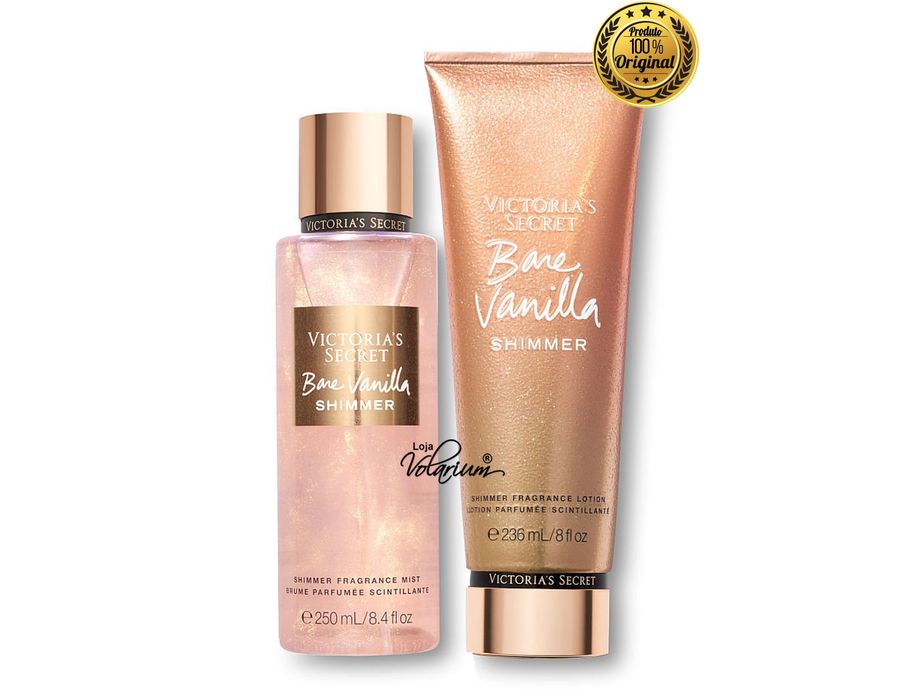 KIT BARE VANILLA SHIMMER VICTORIA SECRET CREME + COLONIA BODY SPLASH ORIGINAL | LOJA VOLARIUM