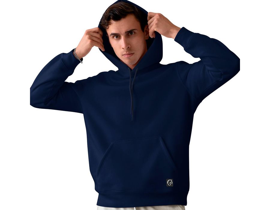 Moletom Masculino Azul Marinho Básico Flanelado Com Capuz e Bolso ...