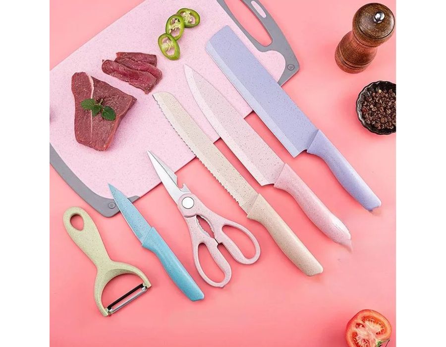 Jogo De Facas Gourmet Colorida + Tesoura E Descascador – 06 Peças ...