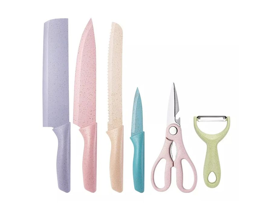 Jogo De Facas Gourmet Colorida + Tesoura E Descascador – 06 Peças ...