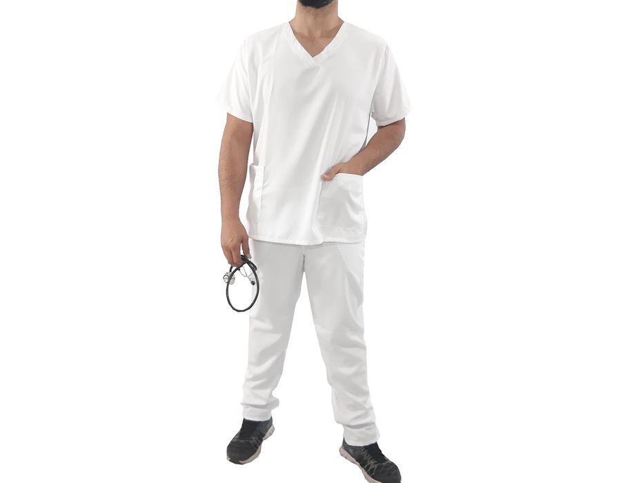 Camisa Pijama Cirúrgico Branco Em Gabardine - Privativo Masculino Scrub ...