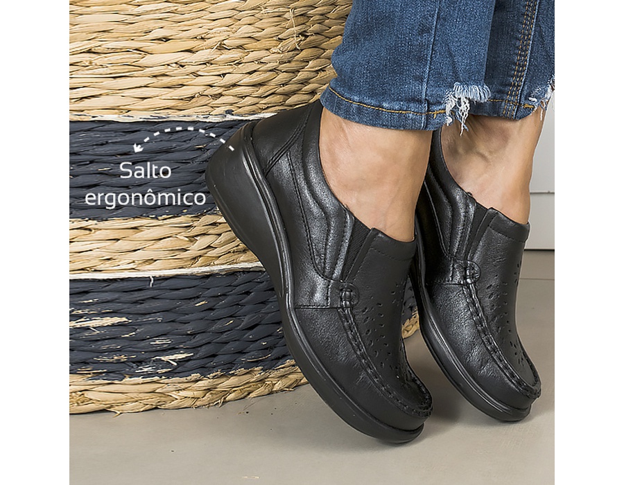 Sapato Feminino Confortável com Elástico Preto | Levecomfort Calçados