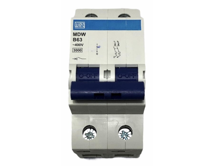 Disjuntor Bipolar Weg 63a Curva B 3ka MDW-B63-2 | MAQPART
