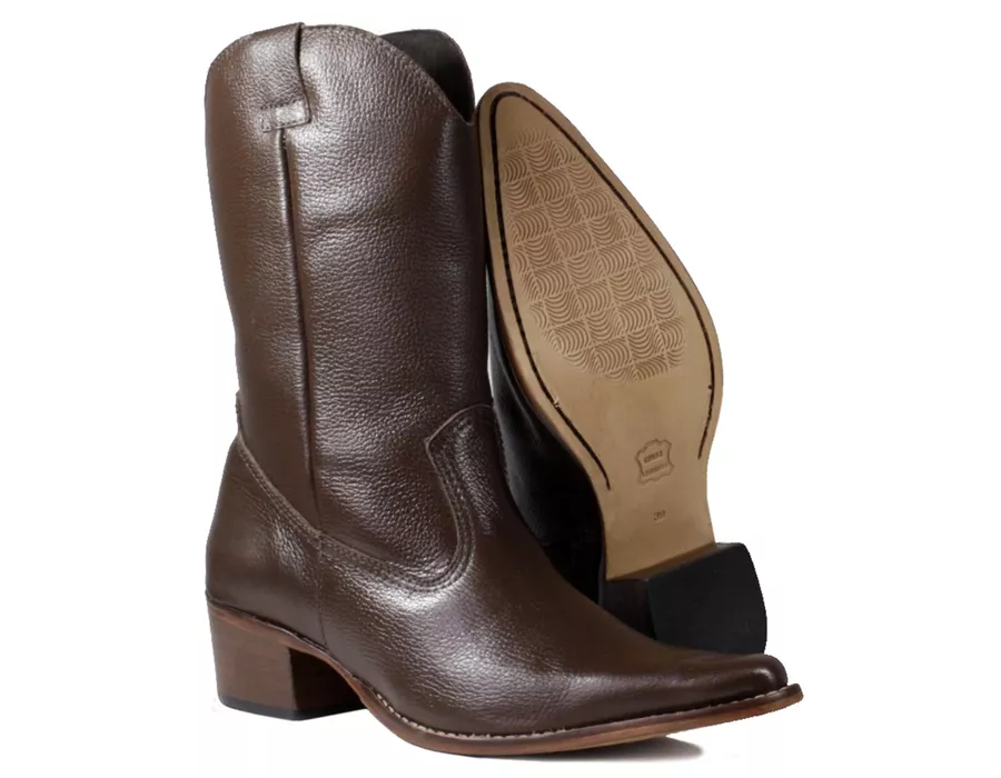 Bota Texana Feminina Cano Médio Couro Legítimo Floater Chocolate | JM ...