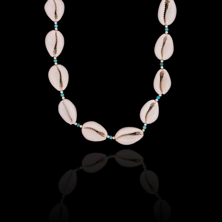 Colar Búzios Natural/Pedra Turquesa Prata 925 | MANTOAN LOJA