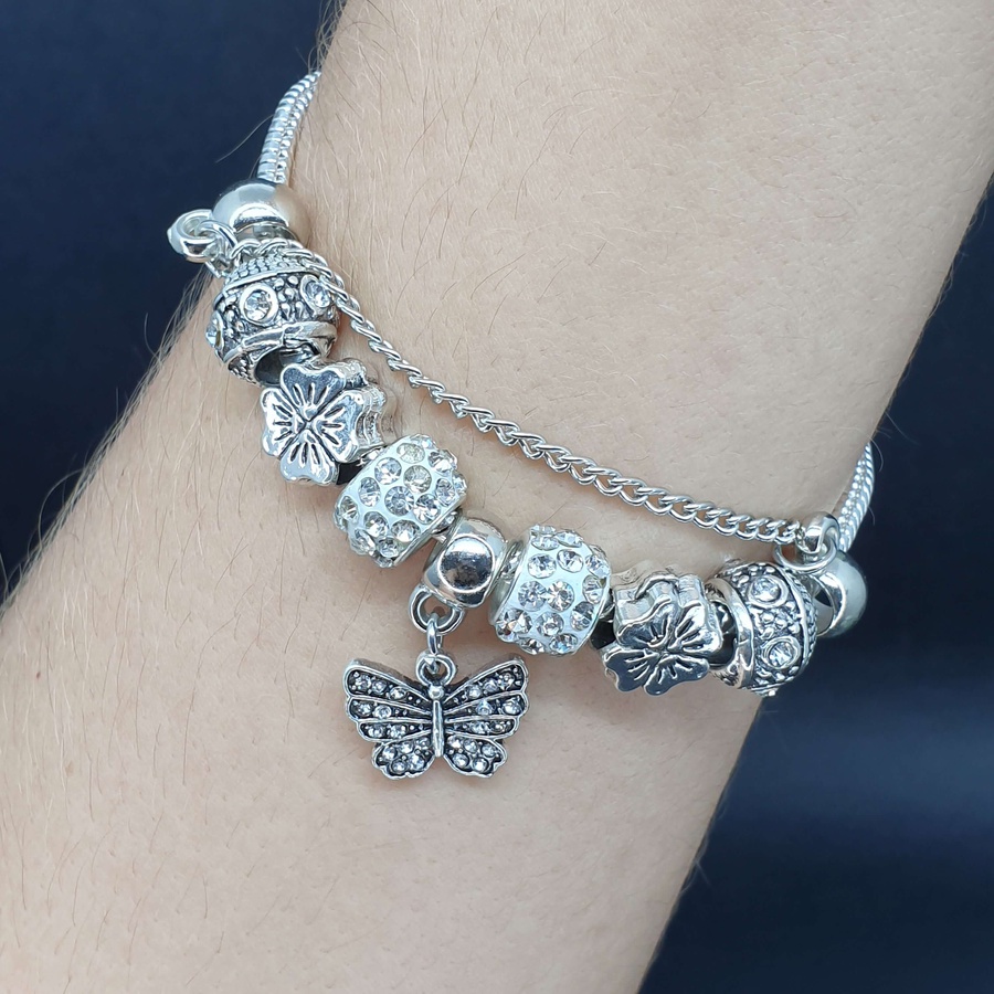 Pulseira Pandora Borboleta Prata Branco - Chérie Bijoux