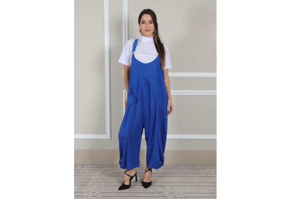 Jardineira Agatha Linho Italiano Azul Bic | Loja Linho Italiano