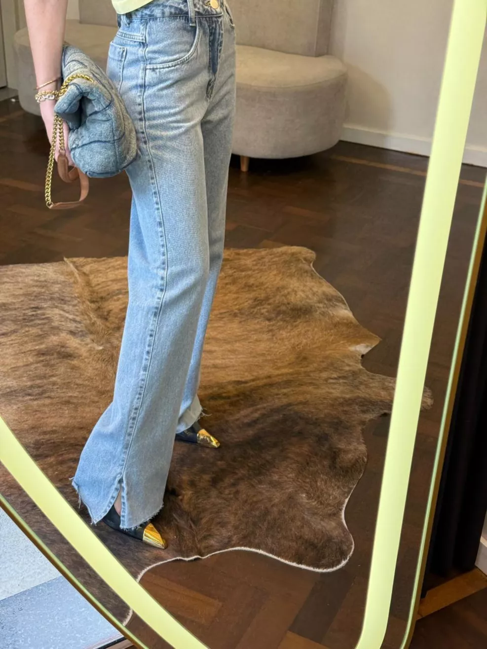 Calça Jeans Wide Leg Abertura Barra Jakie | Yellow Submarine