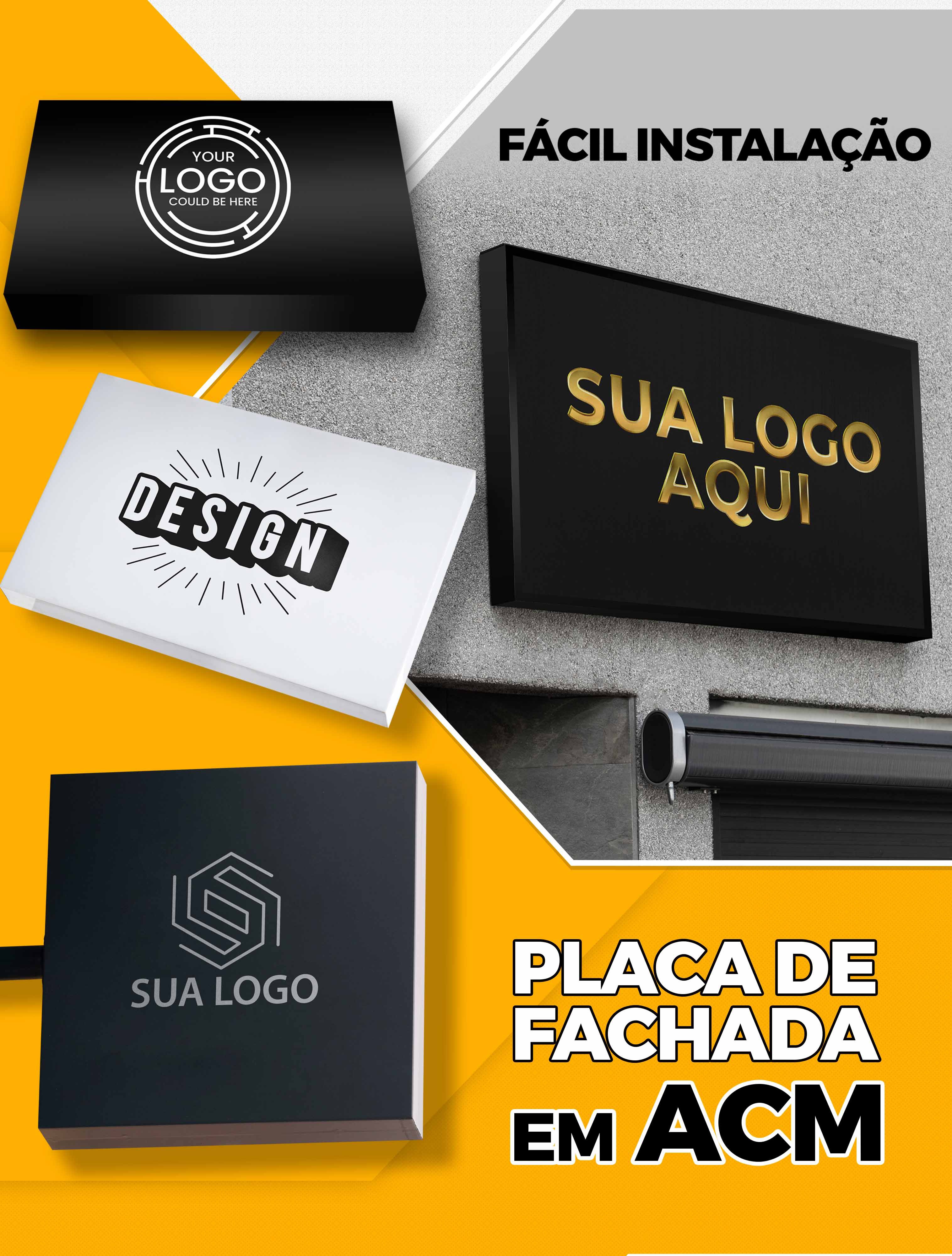 Placa Fachada ACM 1.50mtx80cm com Iluminação | KRadesivos