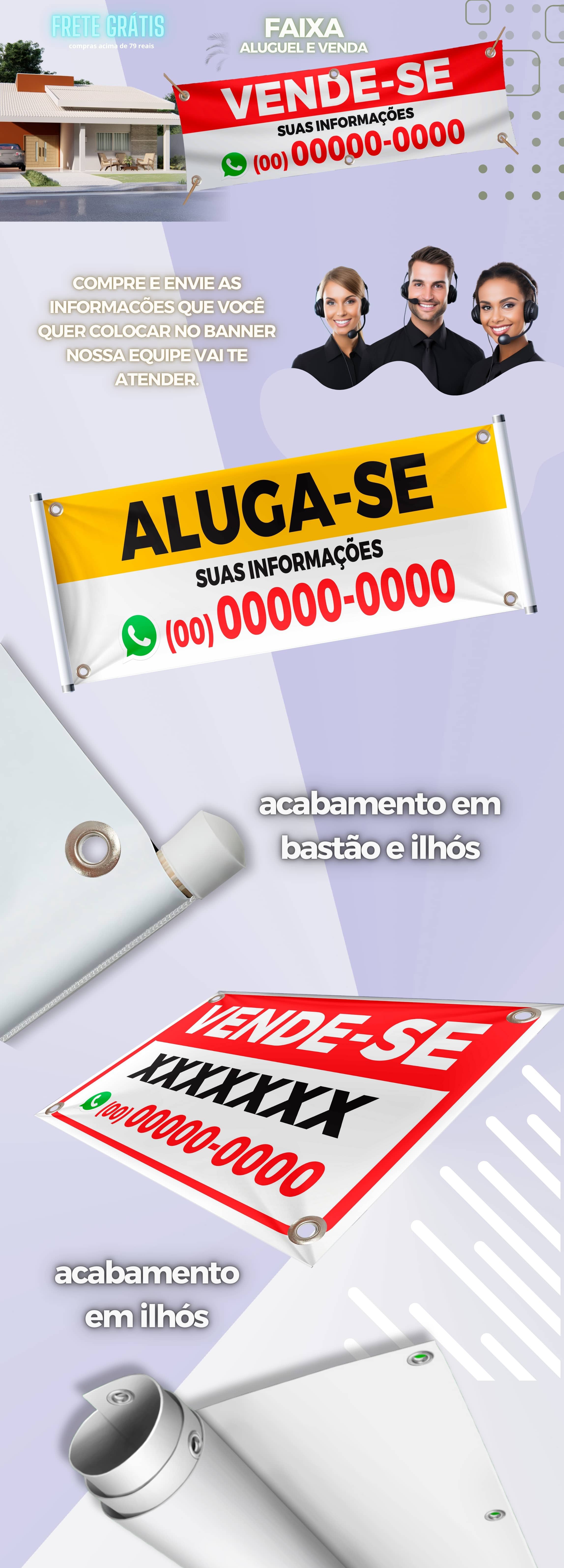 Faixa personalizada Aluga-se 1.50mtsx70cm | KRadesivos