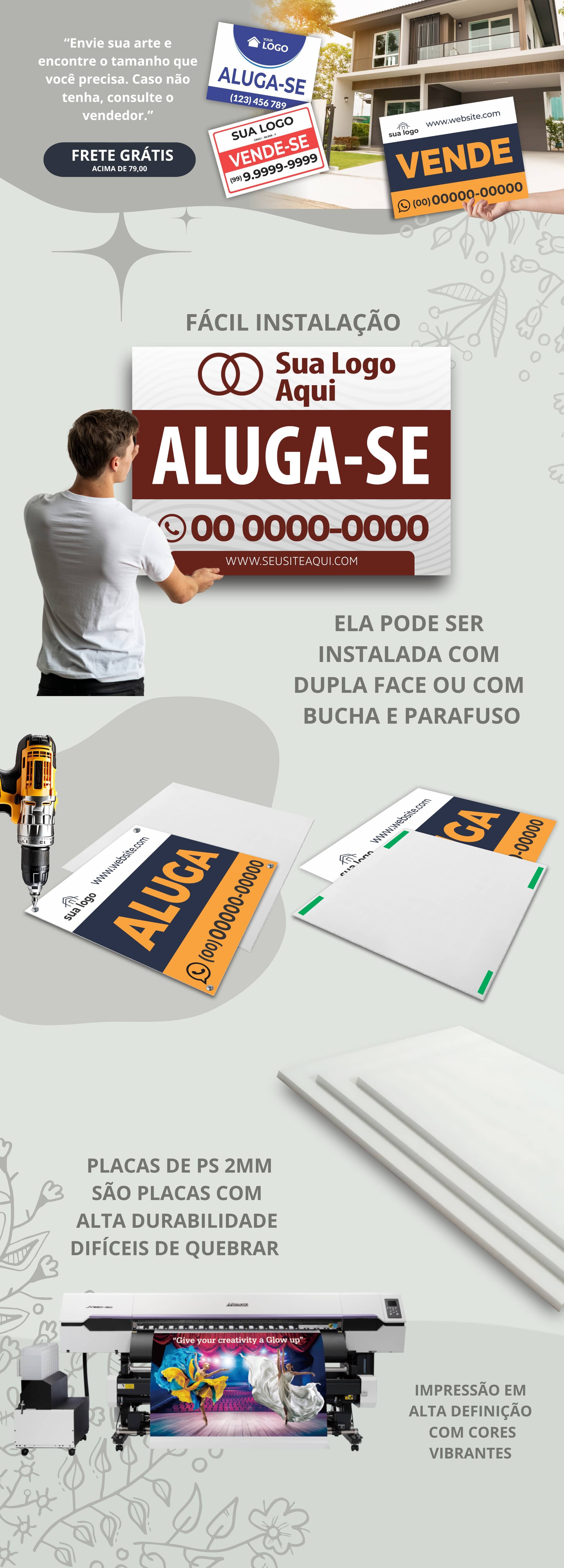 Placa Aluga-se 60x40cm | KRadesivos